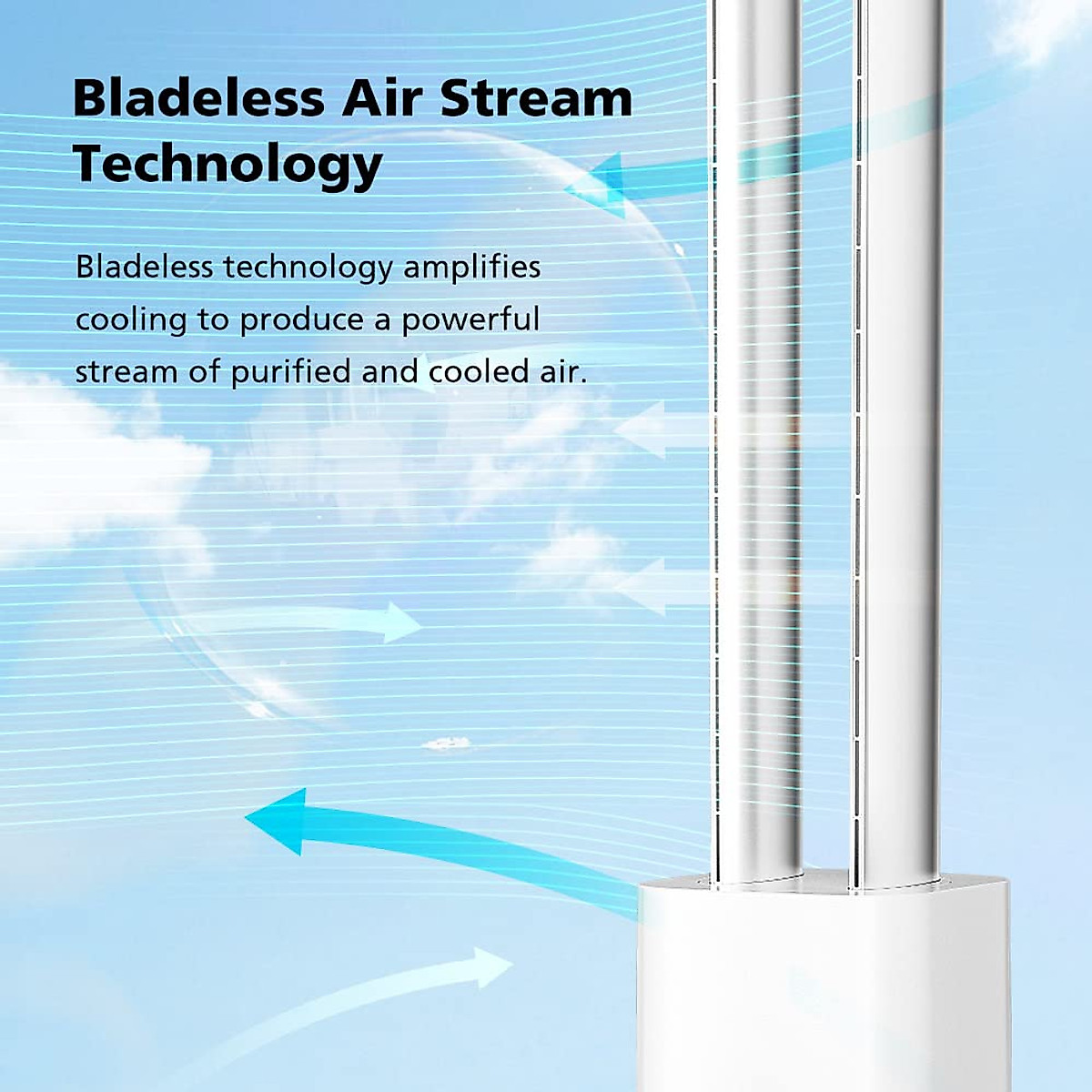 ULTTY Bladeless Tower Fan and Air Purifier in one, Bedroom Fan with HEPA Filter Smoke Dust Pollen Dander, 42.5" Oscillating Tower Fan with Remote, Touch, 8H Timer, White