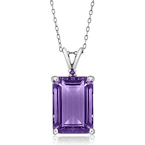 Gem Stone King 7.12 Cttw Purple Amethyst Pendant Necklace For Women In 925 Sterling Silver | Gemstone February Birthstone | Emerald Cut 14X10MM | With 18 Inch Silver Chain