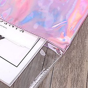 Women Hologram Tote Clear Beach Transparent Bag for Holographic Chic Purses Handbag Shoulder Pink Pvc