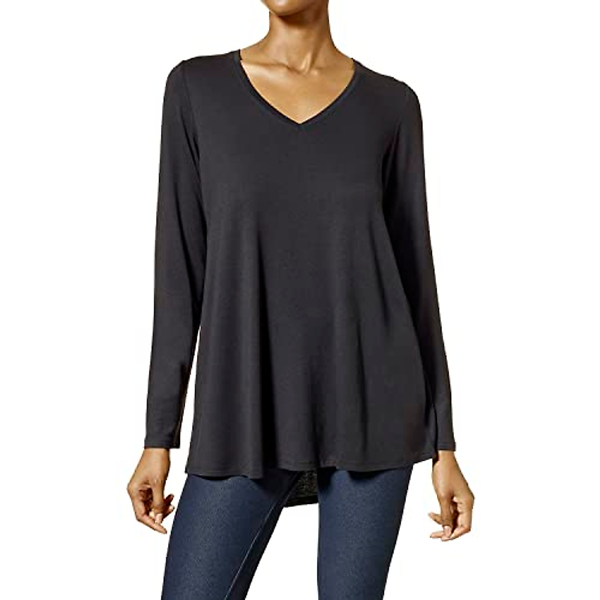 HUE Women's Perfect Legging Tunic Tee, Black – Long Sleeve, Large