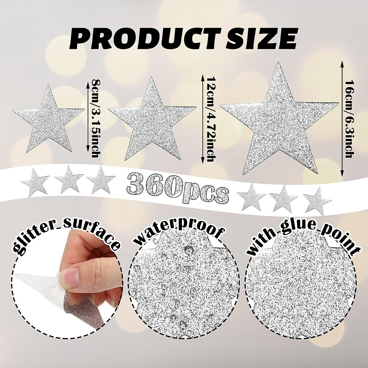 Yeaqee 360 PCS Glitter Star Cutouts Paper Confetti Star Cutouts Star Decorations Wall Decor for Bulletin Board Stars Classroom Wall Movie Night Party Decoration Supply 3 Assorted Sizes (Silver)