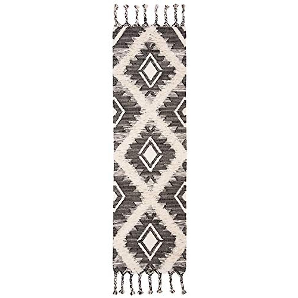 SAFAVIEH Kenya Collection Runner Rug - 2'3" x 8', Black & Ivory, Hand-Knotted Moroccan Tribal Tassel Wool, Ideal for High Traffic Areas in Living Room, Bedroom (KNY910H)