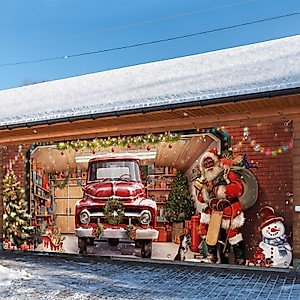 Wovweave Christmas Garage Wall Banners - Black Santa Decorations for Xmas Party Background Supplies