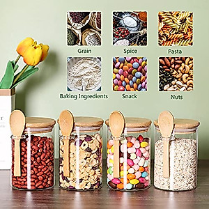 CZFWin Glass Jars with Bamboo Lids and Wooden Spoons Set of 4, Coffee Tea Sugar Container Set for Loose Tea Canister Storage, Overnight Oats Containers with Scoop for Seasoning, Coffee, Yogurt