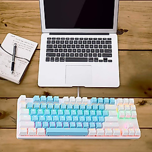 BLUEXIAO K100 Mechanical Gaming Keyboard, USB Wired Green Axis Ergonomic Mechanical Feeling Keyboard with Blue Switches for Desktop, Computer, PC (87 Keys,BlueWhite)