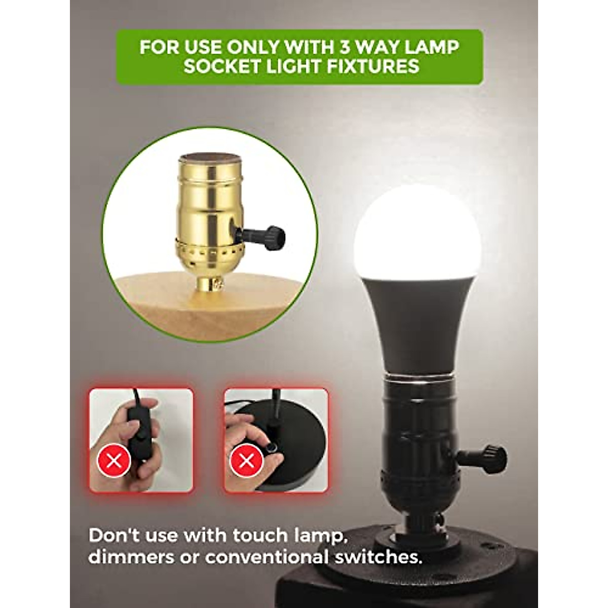 3 Way Light Bulbs, LOHAS 3 Way LED Light Bulbs 50 100 150W Equivalent, Daylight White 5000K, Three Way A19 Light Bulbs, E26 Base LED Bulbs for Desk Lamps, Floor Lamps, Table Lamps, 2 Pack