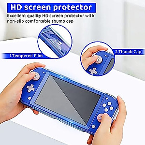 HYPERCASE Blue Hard Carrying Case Compatible with Nintendo Switch Lite, Portable Switch Travel Carry Case for Boys Girls with 8 Game Card Slots, TPU Glitter Shell, Screen Protector and 2 Jelly Caps.