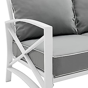 Crosley Furniture KO60027WH-GY Kaplan Outdoor Metal Sofa, White with Gray Cushions