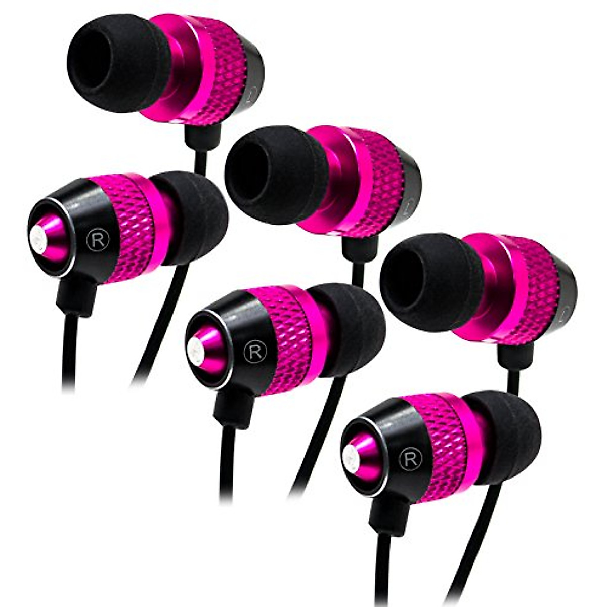 Bastex Universal Hot Pink Earphone/Ear Buds (3 pk),3.5mm Stereo Headphones in-Ear,Tangle Free Cable, with Built-in Microphone Earbuds for iPhone iPod iPad Samsung Android Mp3 Mp4 and More