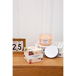 Raspberry Strawberry Vanilla Scented Candles for Home | Natural 3 Wick Soy Candle | Calming Aromatherapy Candle Gift for Women and Men | 15.8 Oz Large Relaxing Candle Highly Scented