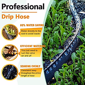 LAVEVE Soaker Hoses for Garden 15 FT, Heavy Duty Drip Irrigation Hose Save 80% Water, Leakproof Double Layer Sprinkler Hose 15 Foot Black Water Hose for Watering System Garden Beds Vegetable