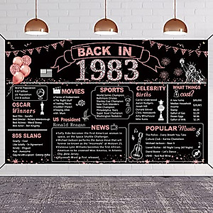 DARUNAXY 40th Birthday Rose Gold Party Decoration, Back in 1983 Banner for Women 40 Years Old Birthday Photography Background Vintage 1983 Poster Backdrop for Girls 40th Class Reunion Party Supplies