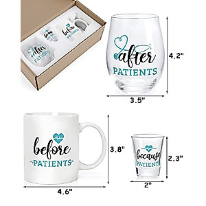 Before Patients After Patients Set Nurses Gifts 11 oz Coffee Mug 18 oz Stemless Wine Glass 2 oz Shot Glass, for Doctors Hygienists Dentist Physician Graduation Birthday Christmas Gift Idea