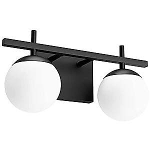 Ralbay Matte Black Bathroom Light Fitures 2-Light Mid Century Modern Bathroom Light Fixture Matte Black Milky Glass Ball Wall Light for Bathroom