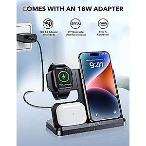 LK Wireless Charging Station 3 in 1 Wireless Charger Stand Docking Station Compatible for iPhone 14/13/12/11 Pro Max/XR/XS/8, AirPods Pro/3/2, Apple Watch Ultra/8/SE/7/6/5/4