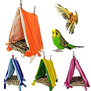 Dft Bird Toys, Bird Snuggle Tent Hanging Nest Seagrass Hammock House with Hooks Cage Hideaway Sleeping Bed Perch Toy for Small Parrots