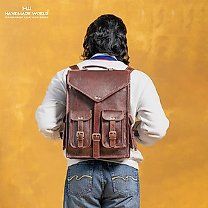 Handmade World Brown Vintage Leather Backpack Laptop Messenger Bag Rucksack Sling for Men Women (12" x 16")