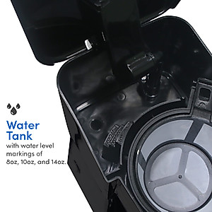 Elite Gourmet EHC113 Personal Single-Serve Compact Coffee Maker Brewer Includes 14Oz. Stainless Steel Interior Thermal Travel Mug, Compatible with Coffee Grounds, Reusable Filter, Black