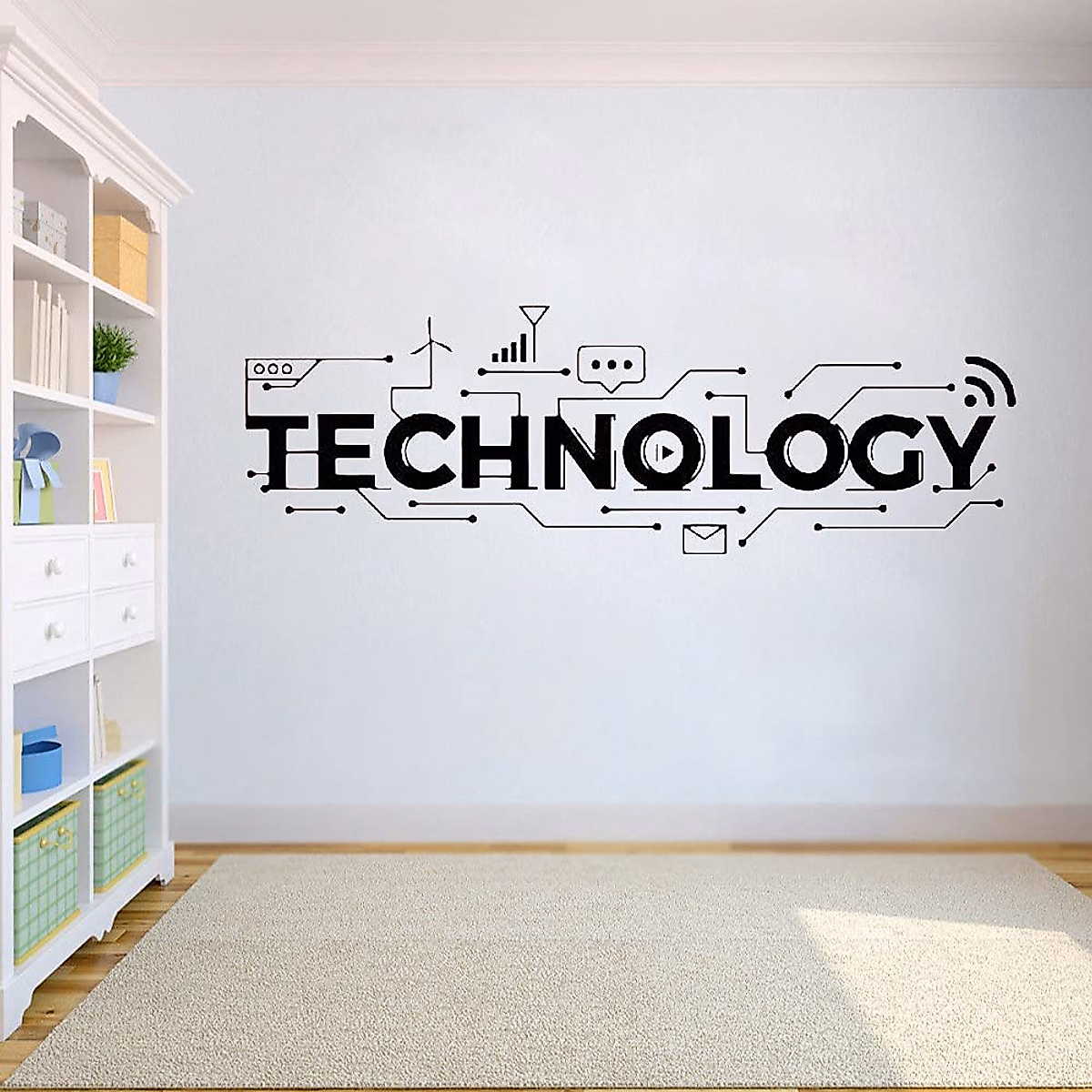 Teens Technology Lettering Wall Art Sticker School Education Science Wall Decal Vinyl Removable Vinyl Wall Mural Poster for Classroom Students Decor TM-33 (Black, 13" H x 40" W)