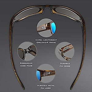 KastKing Skidaway Polarized Sport Sunglasses for Men and Women, Gloss Tal Brown Frame, Smoke - Ocean Mirror