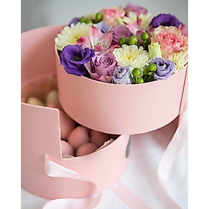 UNIKPACKAGING Premium Quality Round Flower Box, 2 TIER Gift Box with Lid, Size 7.8 dia. x 7 inch for Luxury Style Flower Arrangements (Pink)