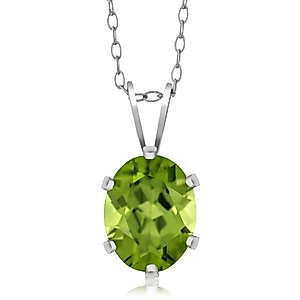 Gem Stone King 925 Sterling Silver Green Peridot Pendant Necklace (2.00 Cttw, Gemstone Birthstone, Oval 9X7MM, With 18 Inch Silver Chain)