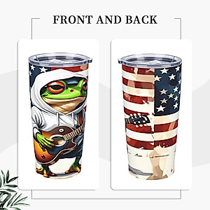 IYERSKD Funny Frog with Guitar American Flag 20 oz Stainless Steel Tumbler Vacuum Insulated Leakproof Travel Mug for Car Office Gym
