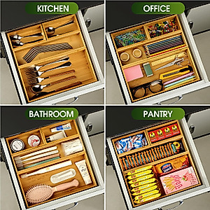 MaxGear Bamboo Kitchen Drawer Organizer, 18x15x2 Inches with 6 Adjustable Compartments, Utensils Cutlery and Flatware Storage for Silverware and Kitchen Accessories