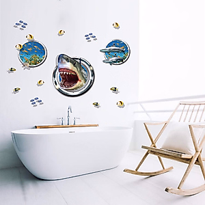 ufengke 3D Shark Broken Wall Stickers Tropical Fish DIY Wall Decals Art Decor for Bedroom Playroom