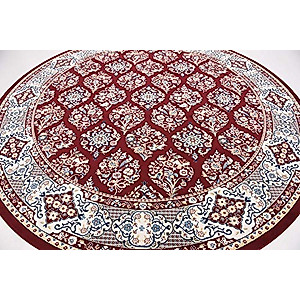 Unique Loom Narenj Collection Classic Traditional Textured Repeat Design Area Rug, 10' Round, Burgundy/Blue