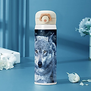 Kids Water Bottle Wolf Canis Lupus Eyes View Stainless Steel Travel Mug for School Lunch Vacuum Insulated Cups Flask with Locking Push-Button Lid (17 oz)