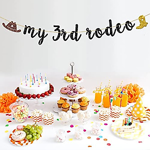 INNORU My 3rd Rodeo Banner, Mexican Theme 3rd Birthday Party Decorations, West Cowboy Cowgirl Three Birthday Party Decorations Black Glitter