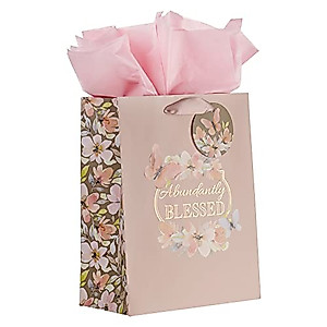 Christian Art Gifts Gift Bag/Tissue Paper Set Abundantly Blessed Deuteronomy 7:13 Bible Verse, Pink Butterfly, Medium