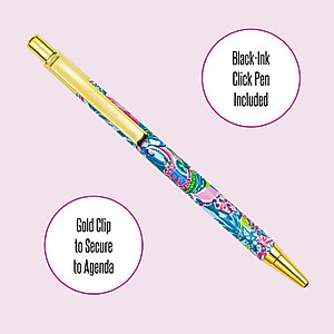 Lilly Pulitzer On The Go Agenda Set, Undated Monthly Pocket Planner with Black Ink Pen, 12 Month Annual Organizer with Notes Pages, Monthly Calendars, and Yearly Overviews, Golden Hour