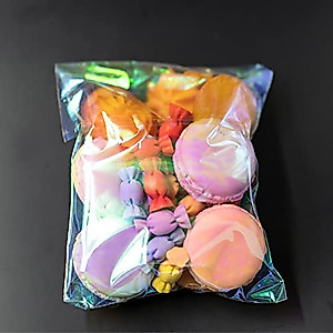 Joioda 100pcs Cookie Bags, 5"x7" Self Sealing Cellophane Treat Bags,Iridescent Holographic Goodie Bags, Plastic Candy Bags Party Favors Bags for Packaging Cookies, Gifts, Favors, Products, Candy