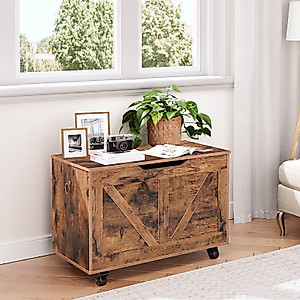 HOOBRO Storage Chest, Toy Box, 29.5" Storage Bench with 4 Wheels, Toy Chest Supports 220 lb, Safety Hinge, U-Shaped Opening, Easy Assembly, for Bedroom, Living Room,Rustic Brown FG74CW01