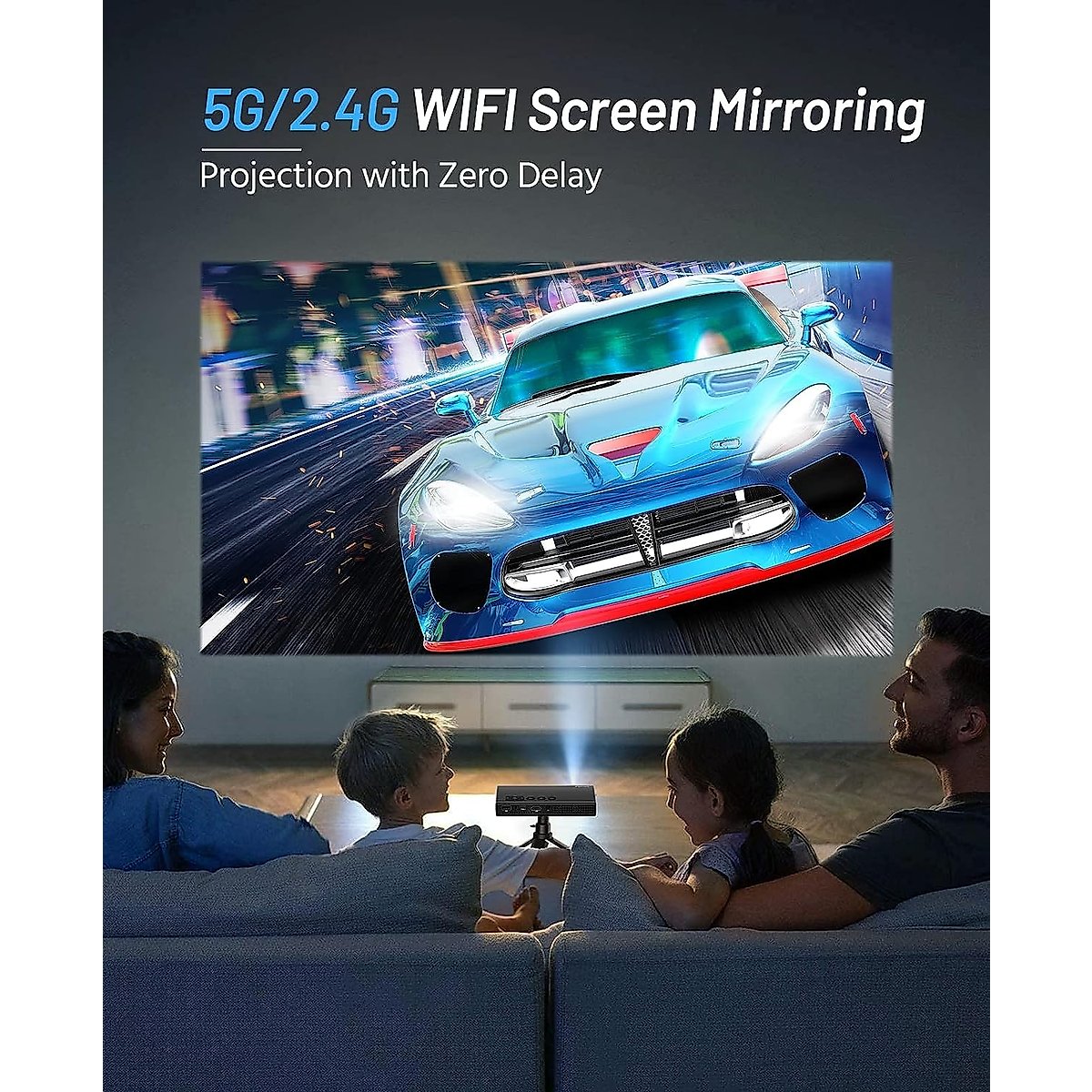 Mini Projector, ELEPHAS DLP Portable Projector with WiFi and Bluetooth, 1080P Outdoor pocket Rechargeable Wireless projector for Camping Compatible with iPhone, Android, PS4(Bag and Tripod included)
