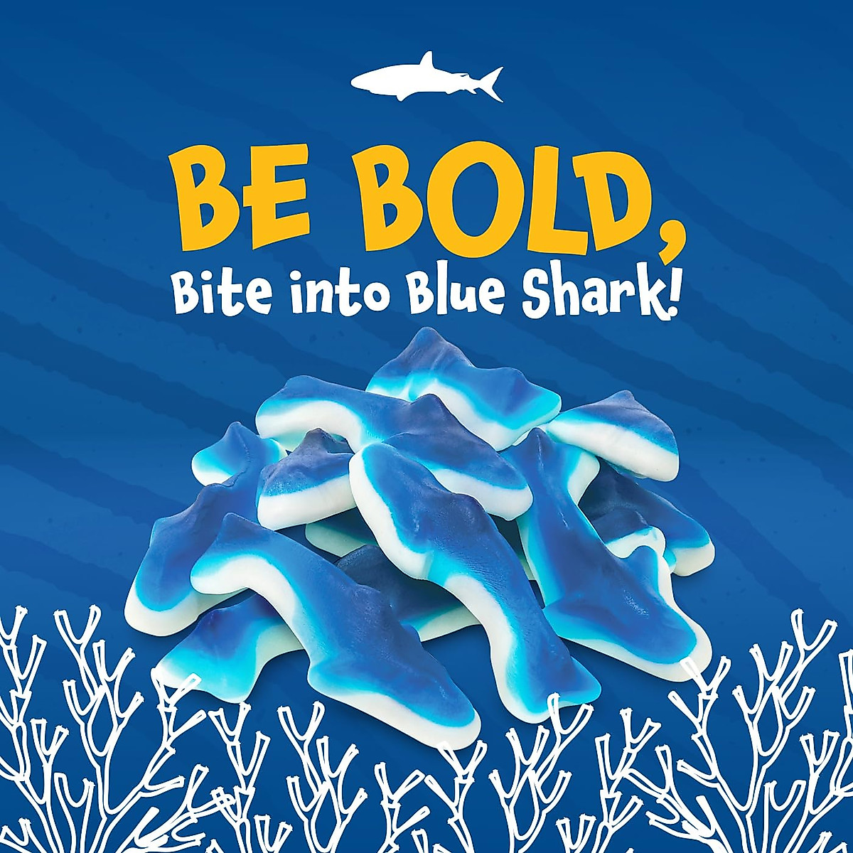 Funtasty Blue Sharks Gummy Candy, Blue Raspberry Marshmallow Flavor - 11-Ounce Bag