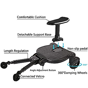 Universal Stroller Board Buggy Board with Detachable Seat, Stroller Glider Board Suitable for Most Brands of Strollers, Stroller Standing Board, Holds Children Up to 55lbs (Black)