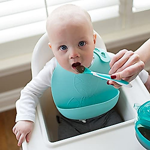 Dr. Brown's Baby Bib with Adjustable Collar and Fox Design, 100% Silicone & Waterproof, Teal/Purple, 2-Pack