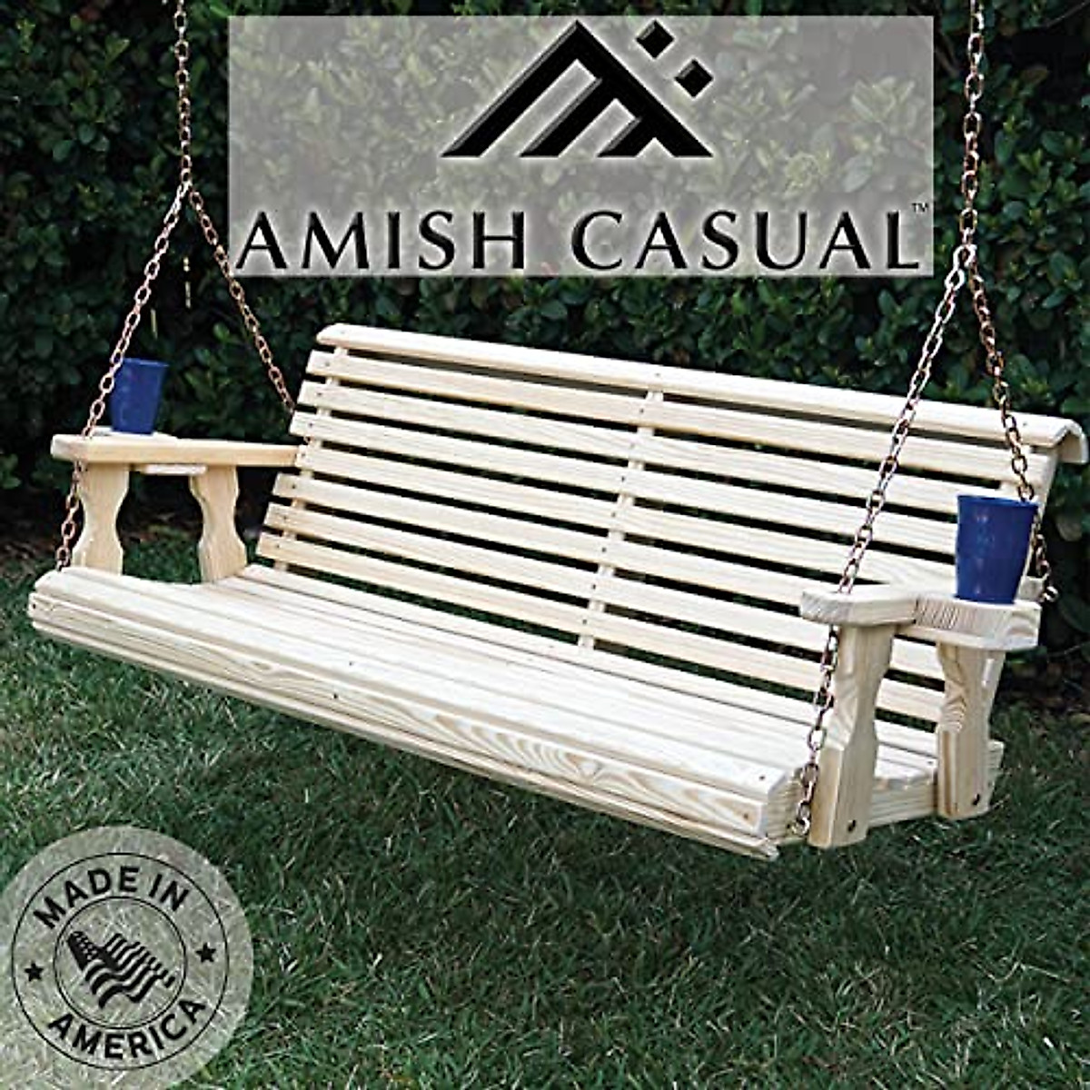 Amish Casual Heavy Duty 800 Lb Roll Back 5ft. Treated Porch Swing with Cupholders