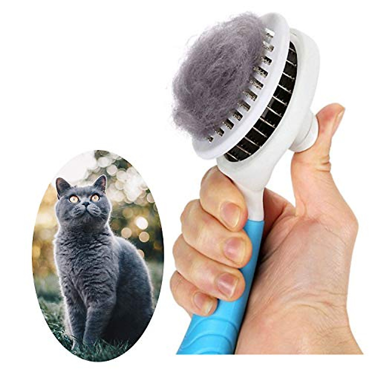 Cat Grooming Brush, Self Cleaning Slicker Brushes for Dogs Cats Pet Grooming Brush Tool Gently Removes Loose Undercoat, Mats Tangled Hair Slicker Brush for Pet Massage-Self Cleaning (Blue)