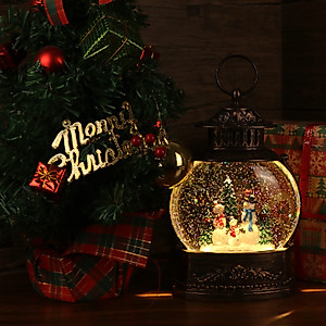 Wondise Lighted Christamas Snow Globe Lantern with Timer, 11.2 Inch USB Plug-in & Battery Operated Spinning Water Glitters Lighted Singing Snow Globe(Snowman)