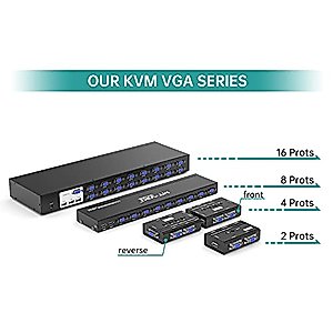 MT-VIKI KVM Switch 8 Port, 8X1 Rackmount KVM Switch VGA, Included 8 2-in-1 KVM Cables & Wire-Desktop Selector, Fit 1U 19'' Rack
