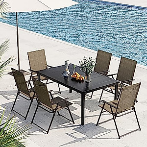 VICLLAX 4 Pieces Patio Folding Chairs, Outdoor Portable Dining Chairs for Lawn Garden and Porch, Brown(Edge-Binding)