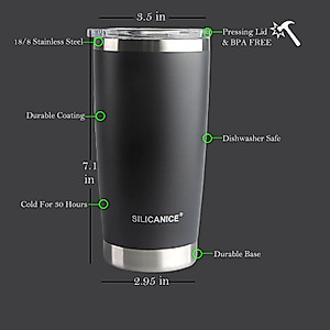 20 oz Tumbler with Lid 8/18 SS - Insulated Cup, Dishwasher Safe & Spill Proof Coffee Mug, Metal Hot Cold Small Car Water Cup, Mens Durable Design -Camping, Gyms,Studying - Easy Clean - Gray