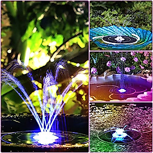 AMZtime Solar Fountain with Light, 5.5W LED Light Solar Birdbath Fountain, 3000mAh Battery & 8 Nozzles Solar Fountain Pump for Pond, Birdbath, Pool, Garden.