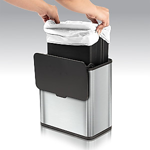 Glad Roomate Stainless Steel Under Counter Trash Can with Clorox Odor Protection | Space Saving Dual Lid Waste Bin for Kitchen Cabinet, Bathroom or Office