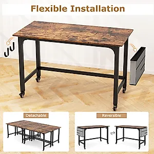 Tangkula 48” Mobile Computer Desk with Storage Bag & 2 Hanging Hooks, Rolling Home Office Writing Study Desk, Rolling PC Workstation with Lockable Universal Casters for Study Room, Bedroom