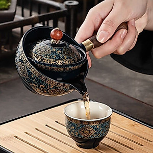 WOLIGECA Porcelain Chinese/Japanese Kung Fu Tea Set, Portable Teapot Set with 360 Degree Rotating Teapot and Tea Strainer,All in One Gift Bag for Travel,Office,Home and Outdoor